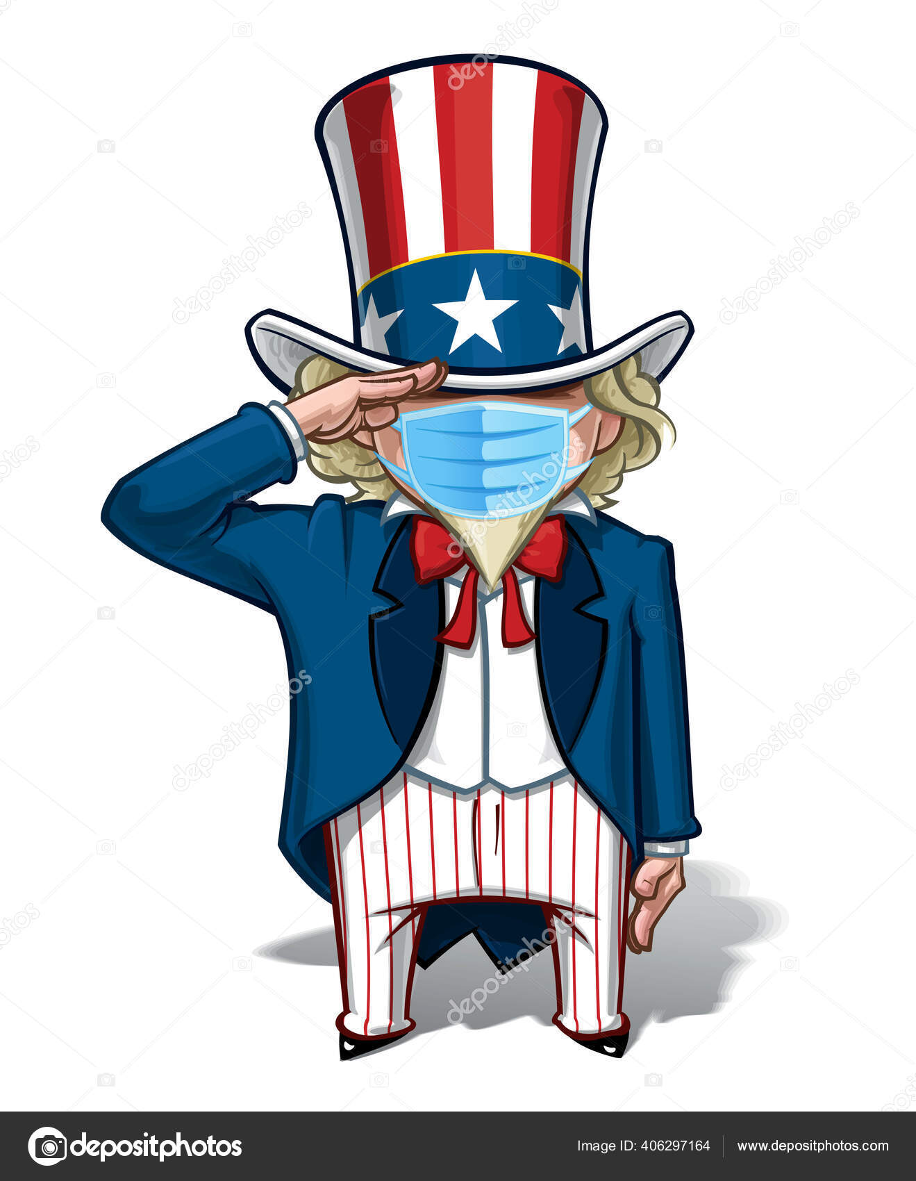 Vector Illustrations Cartoon Uncle Sam Saluting Wearing Surgical Mask ...