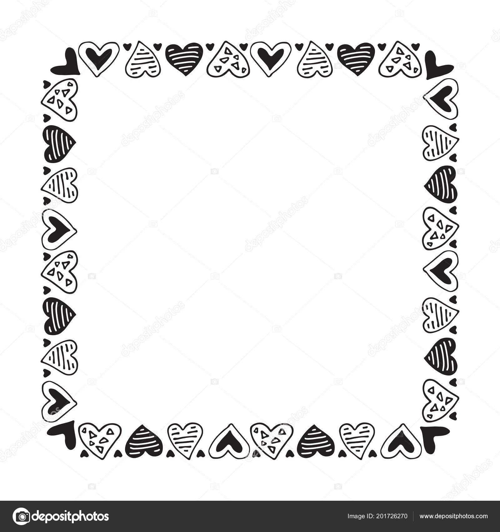 Hand Drawn Romantic Border Hearts Isolated White Background Design ...