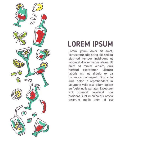 Cocktail Bar Symbols Set Shaker Glasses Drinks Alcohol Beverages Fruit ...