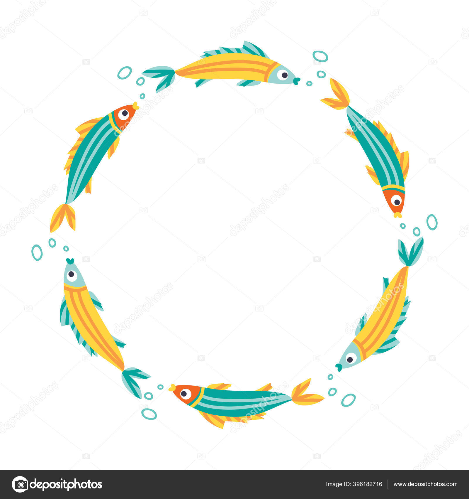 Circle Border Sea Fish Flat Design Vector Illustration Design Element ...