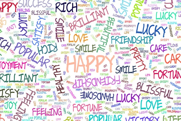 Happy, illustrations of positive emotion word cloud. Good for web page ...