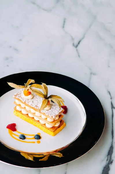 Beautiful dish of mango berries Millefeuilles French puff pastry on ...