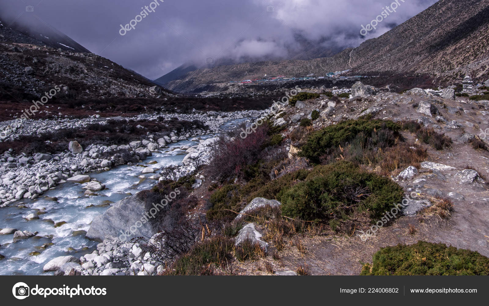 Landscape View River Dudh Koshi Highest River Terms Elevation ...