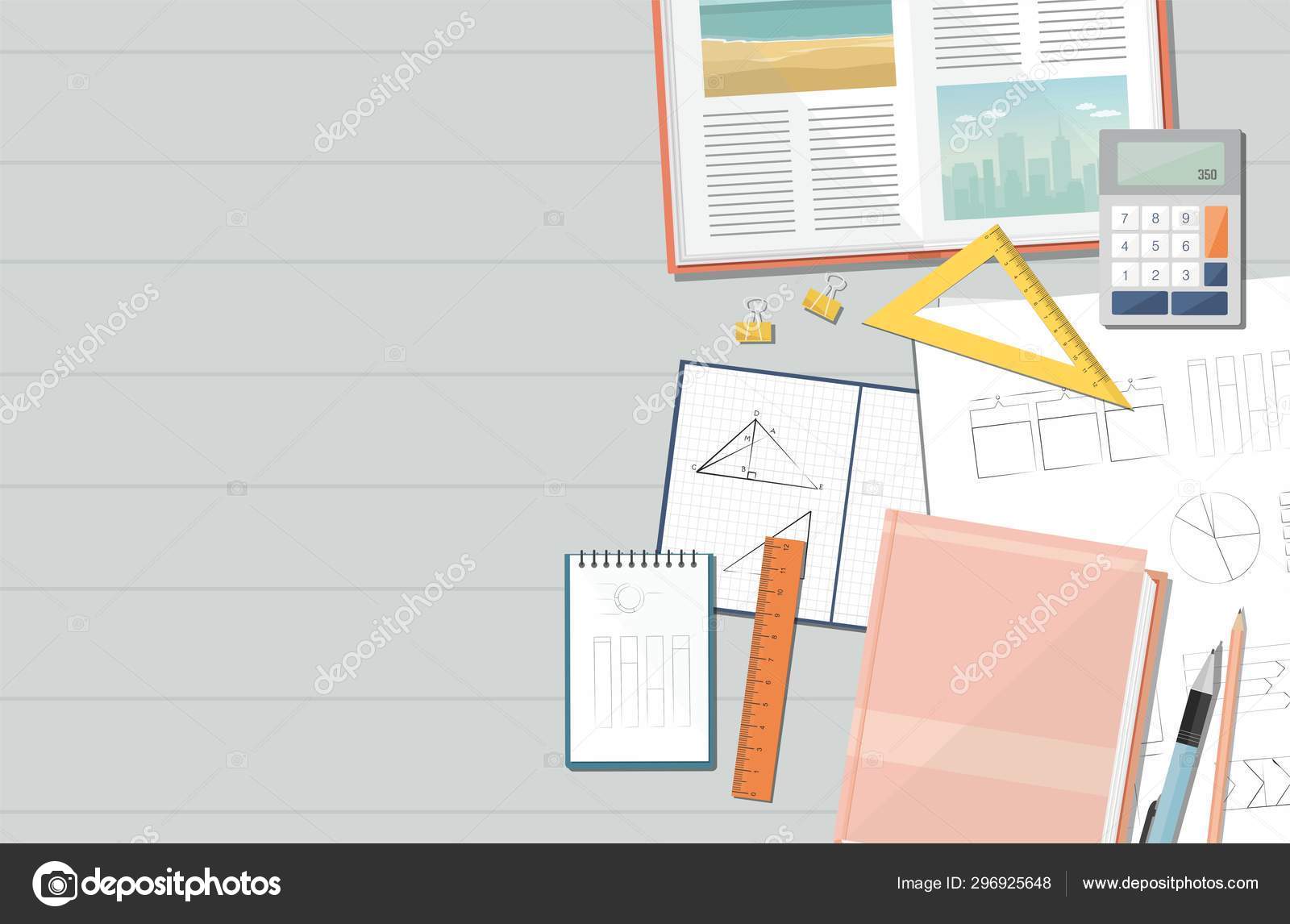Back to school. Mathematics, geometry accessories on wooden background ...
