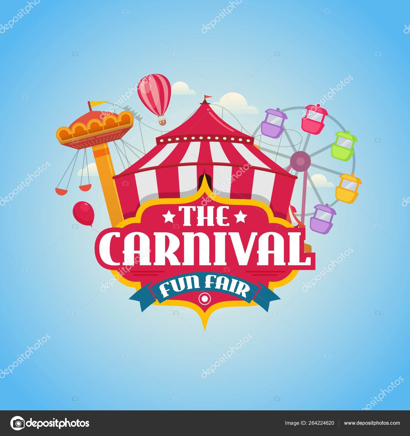 Ilustraciones Vectoriales Feria Carnaval Con Carpa Circo Carruseles ...