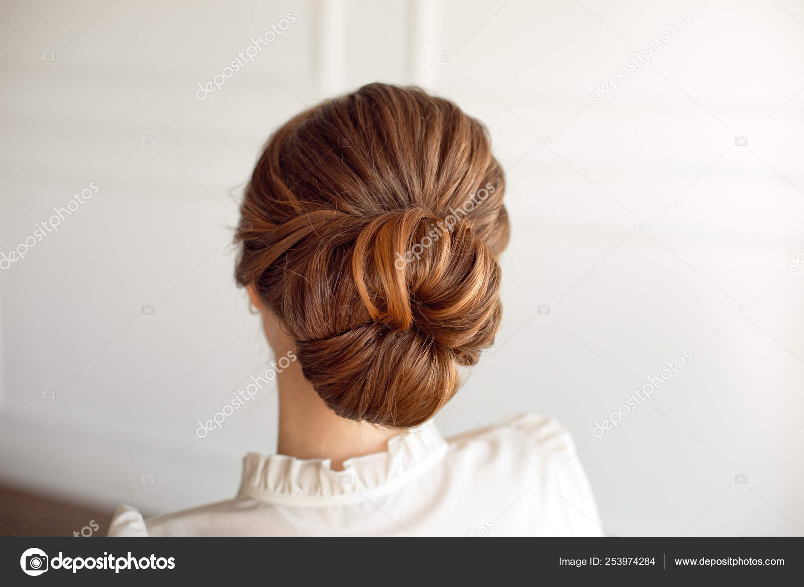 Rear View Female Hairstyle Middle Bun Brown Hair Stock Photo by ...