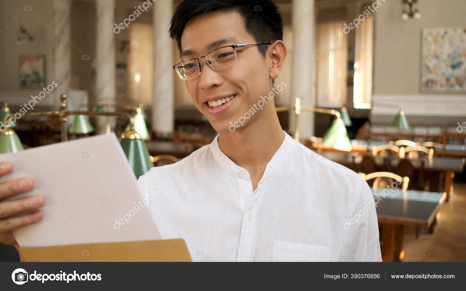 Portrait Asian Student Happily Opening Envelope Exam Results University ...