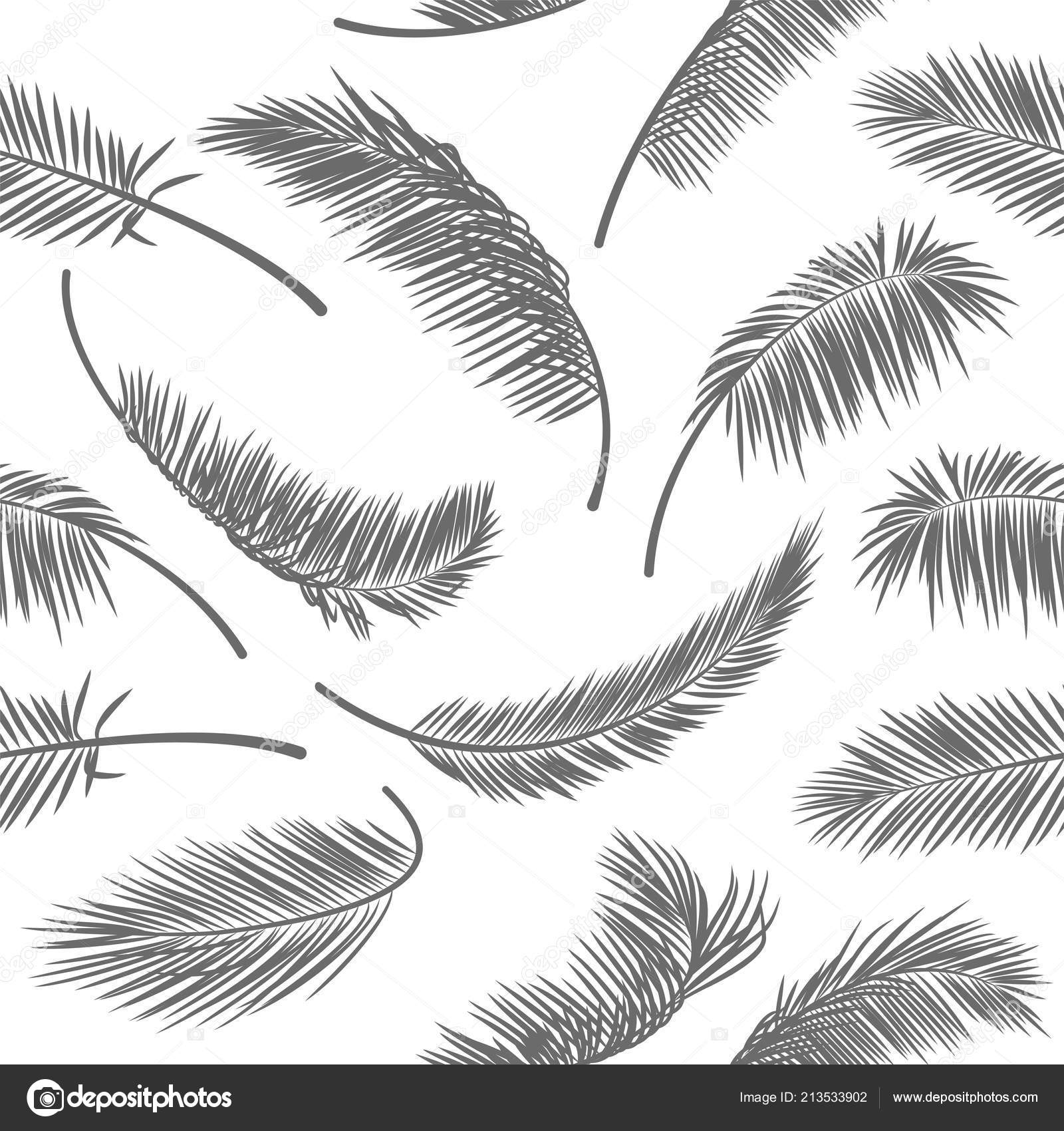Gray Tropical Leaves White Isolated Background Seamless Vector Pattern ...
