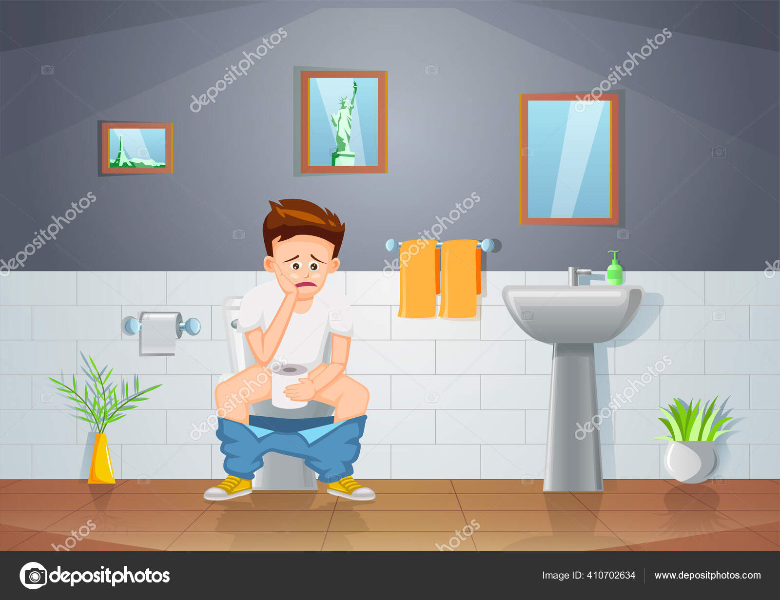 Versión Dibujos Animados Del Hombre Sentado Inodoro Vector de stock por ...