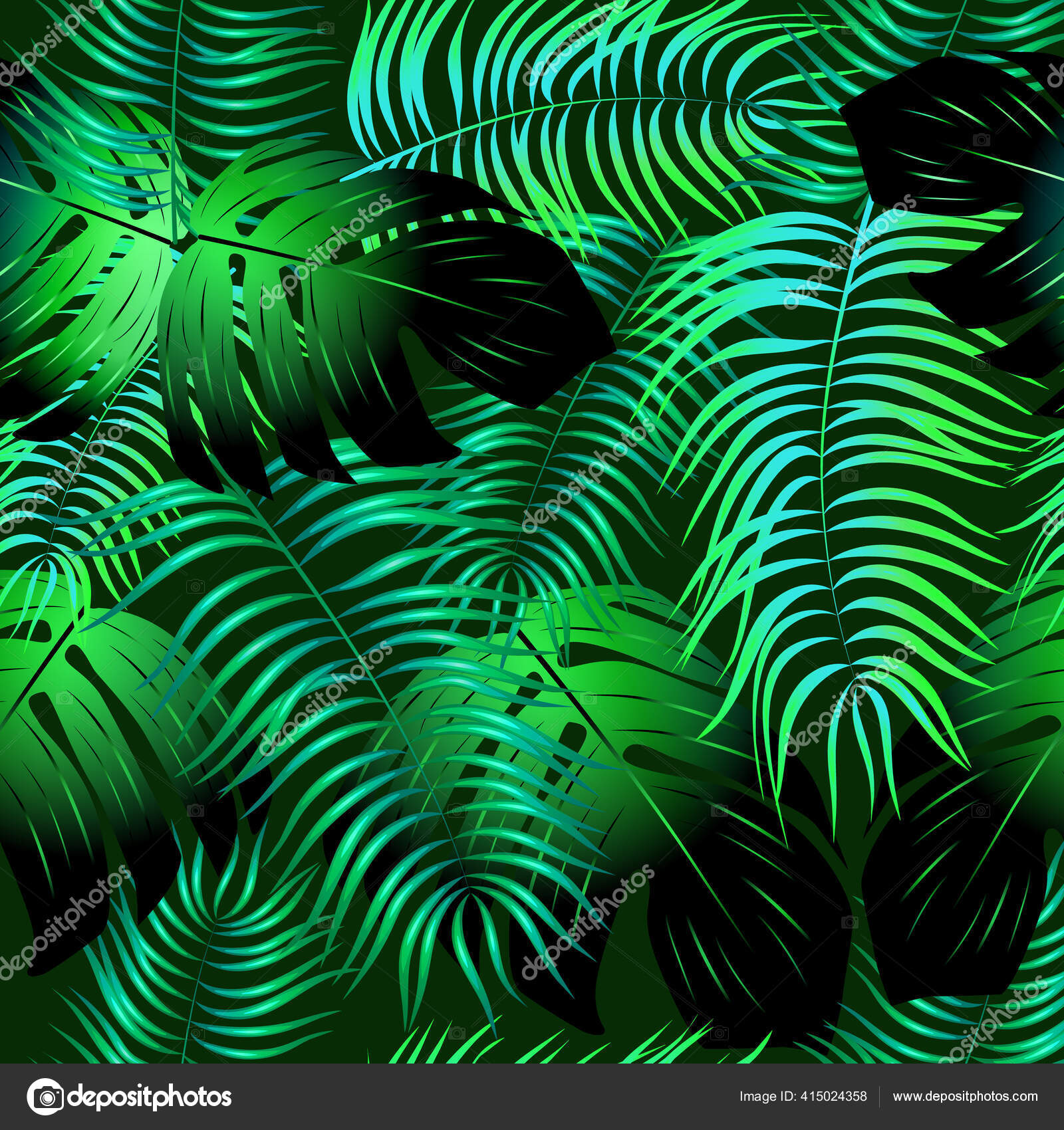 Neon tropical background with palm leaves .Summer night vector ...