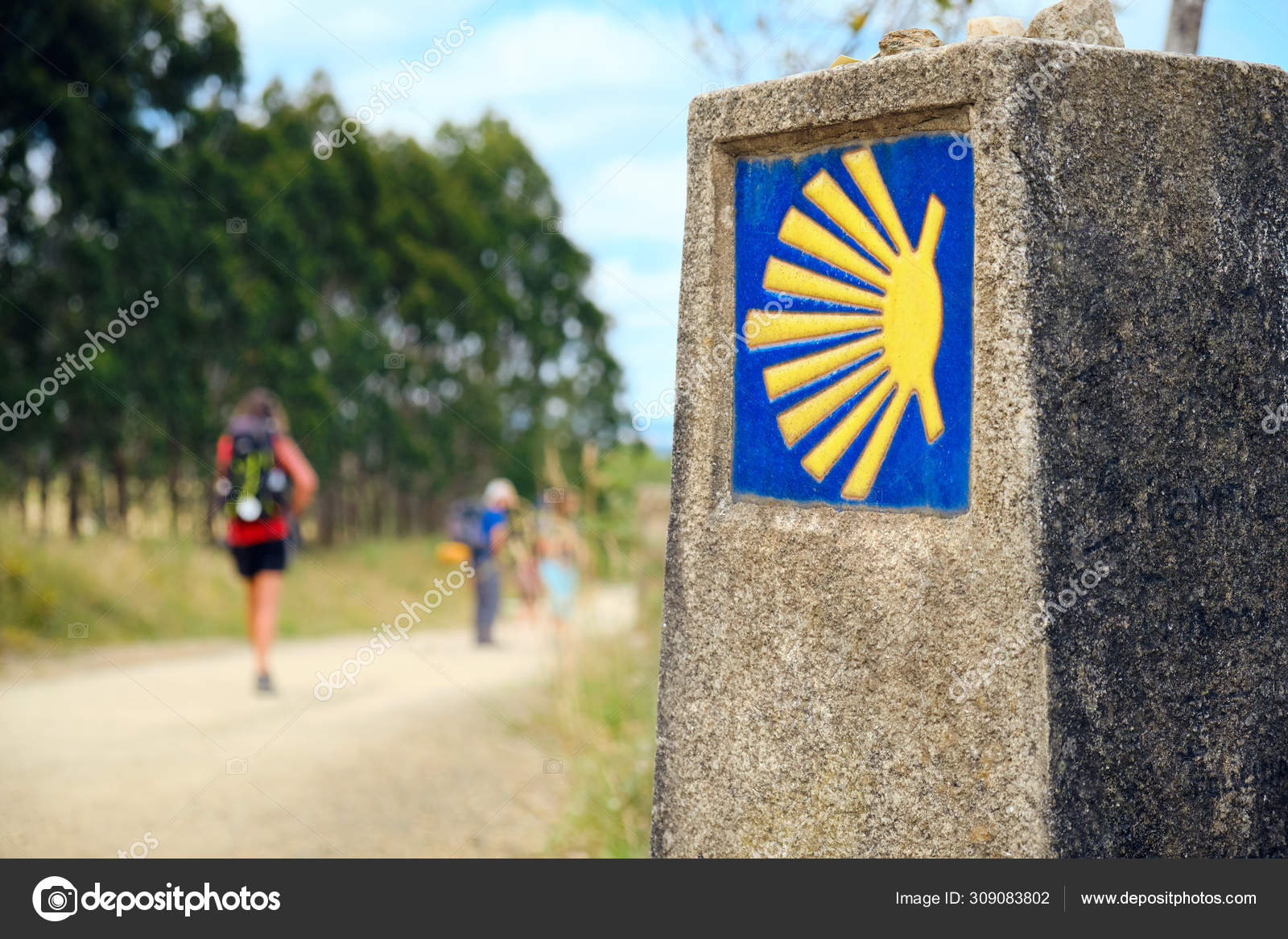 Pilgrims Walking On A Path To Santiago de Compostela Stock Photo by ...