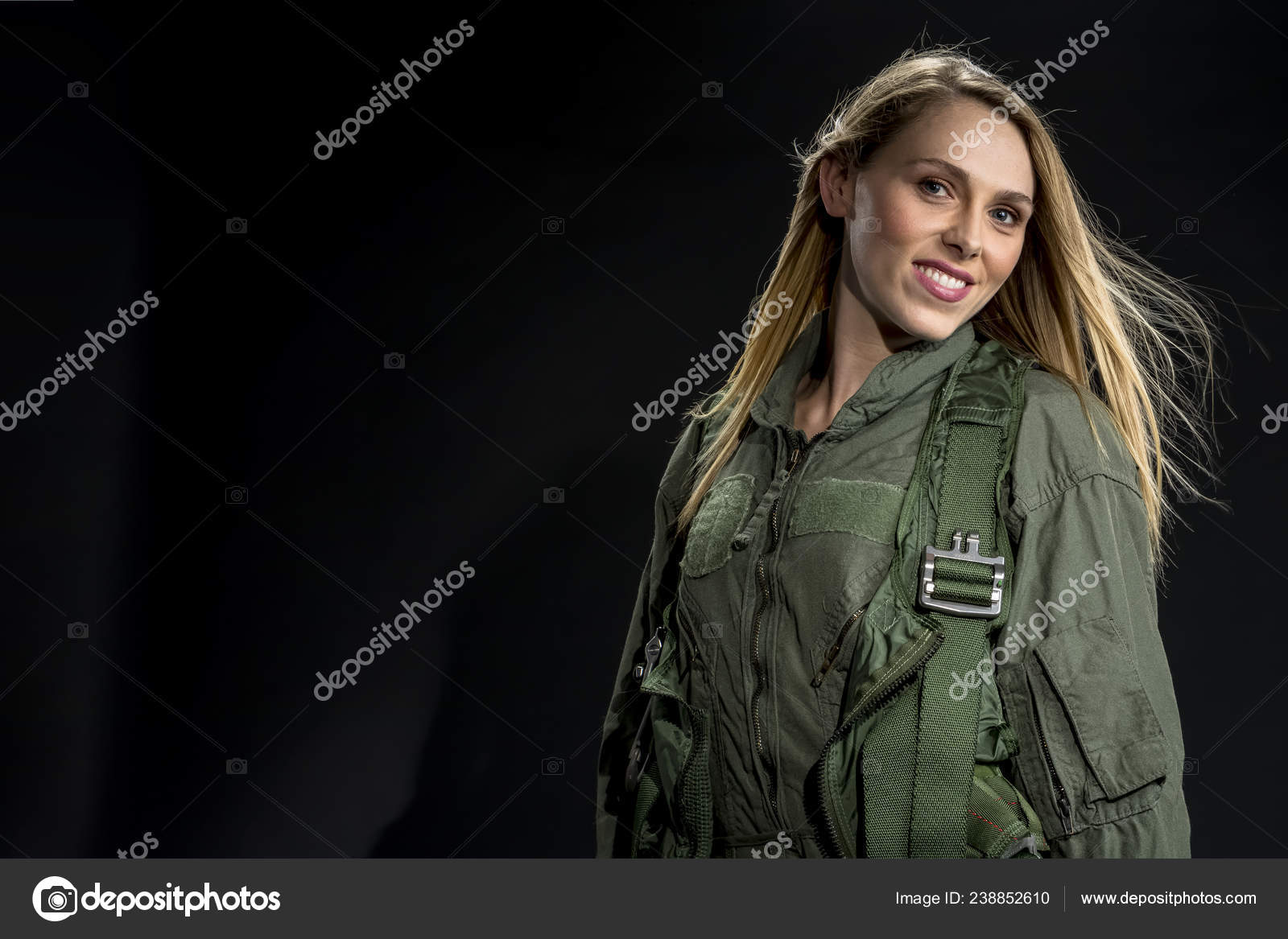 Female Fighter Pilot Poses Black Background Studio Environment Stock ...