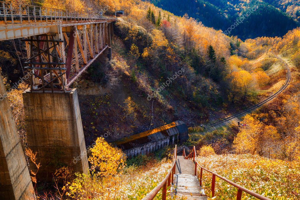 Puente del diablo en la región de Sakhalin, situado en el tramo ...