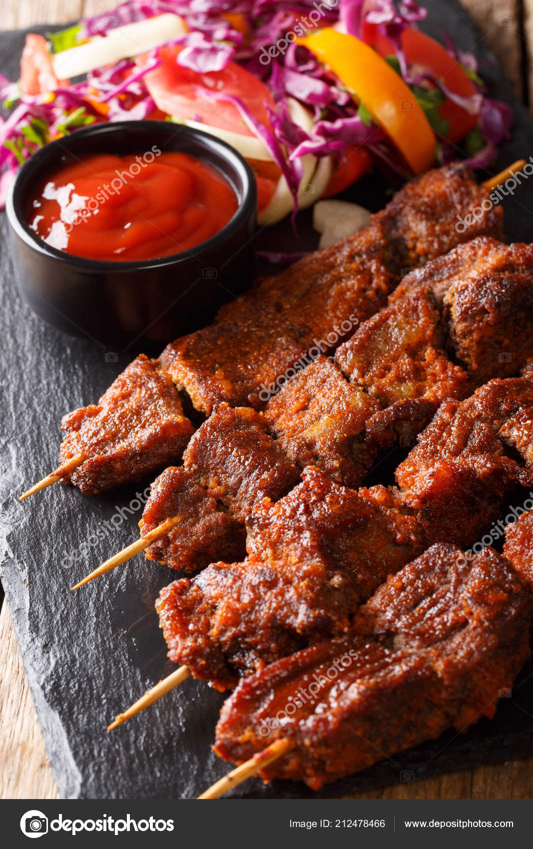 Suya Roast African Spicy Skewered Beef Kebab Served Fresh Vegetable ...