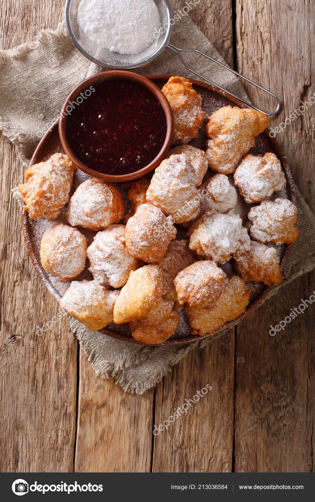 Albanian Traditional Food Fried Dough Petulla Raspberry Jam Powdered ...