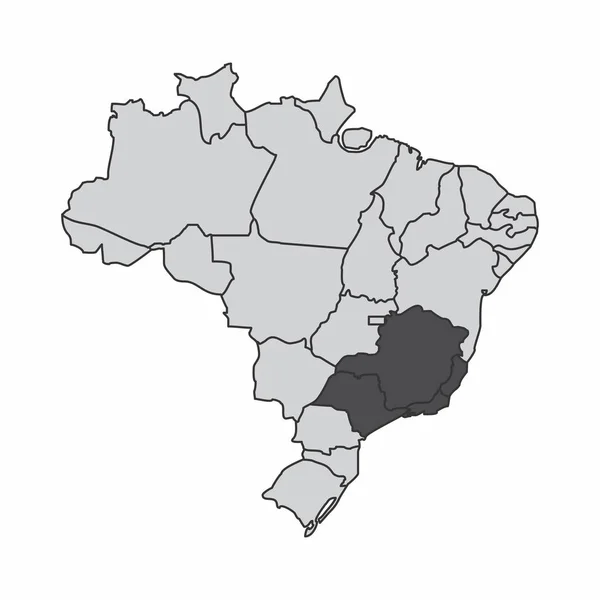 Ilustración de un mapa de Brasil con la región sureste resaltada 2023