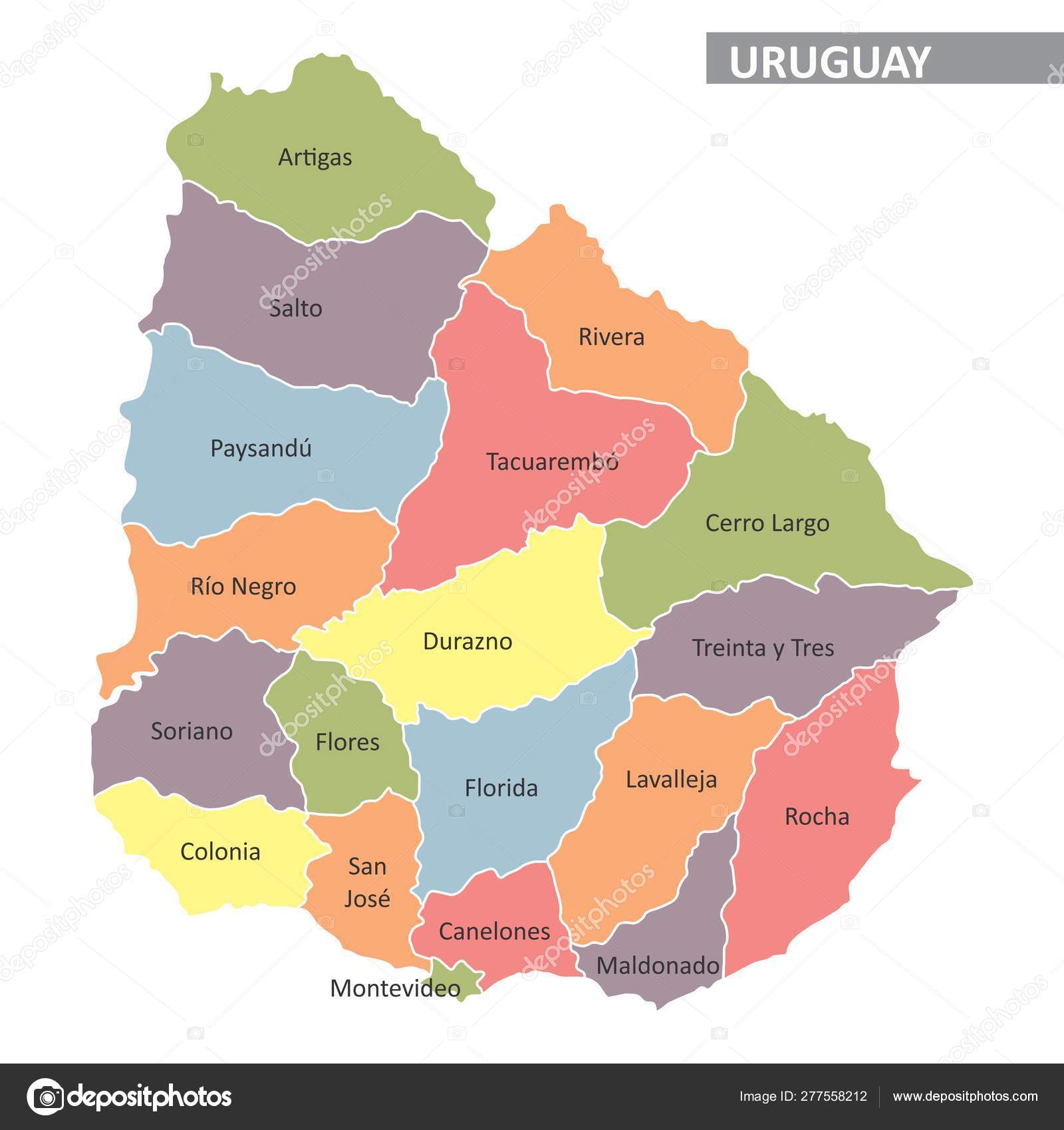 Mapa de Uruguay regiones Vector de stock #277558212 de ©luisrftc