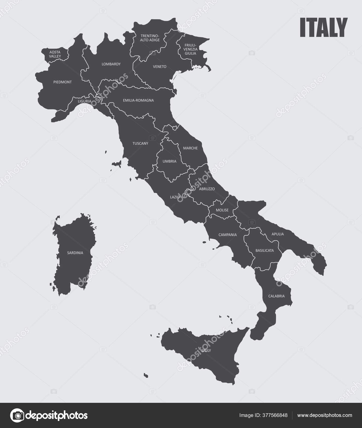 Gray Map Italy Regions Labels Stock Vector Image by ©luisrftc #377566848