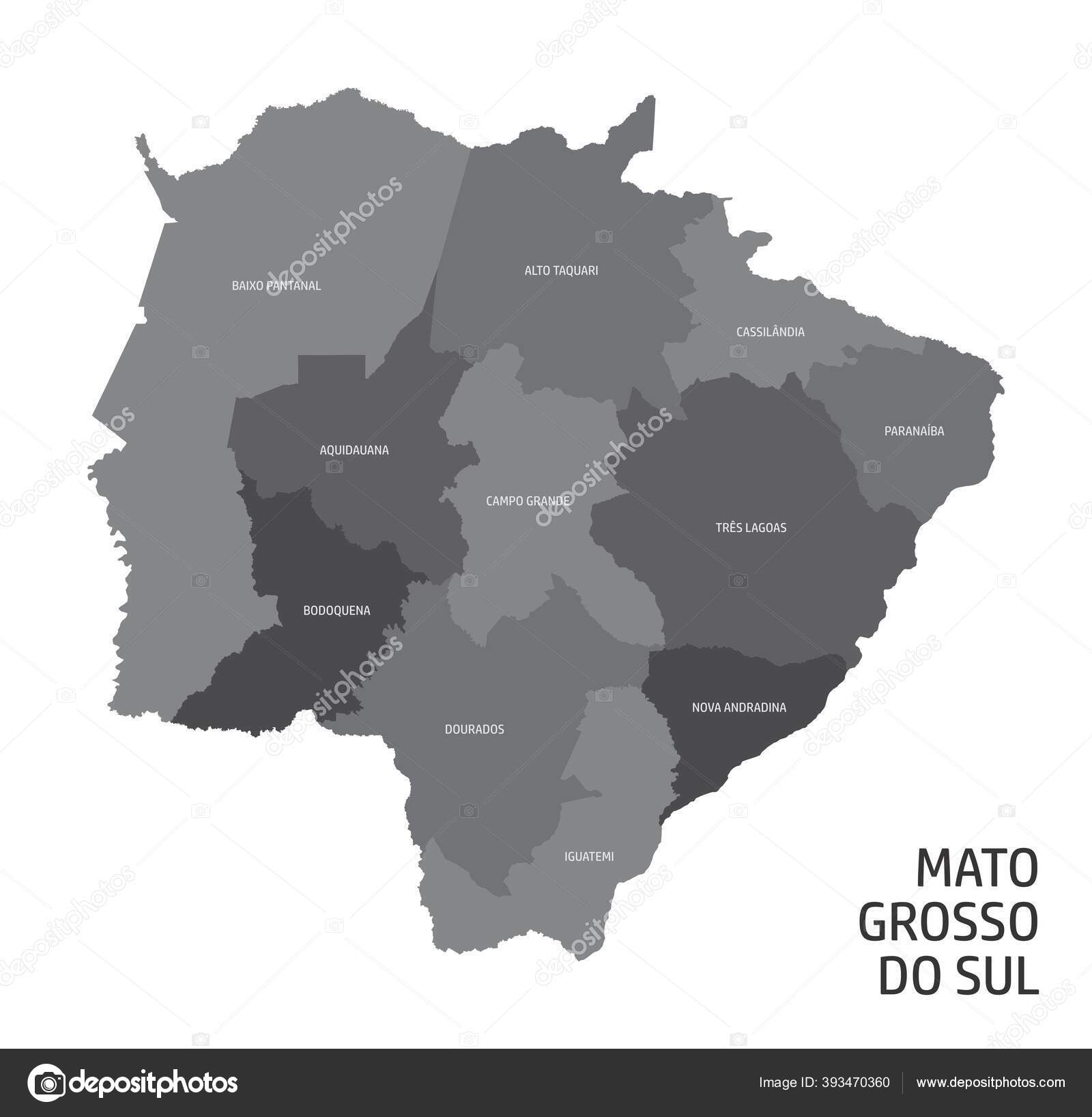 Mapa Las Regiones Del Estado Mato Grosso Sul Con Etiquetas Vector de ...