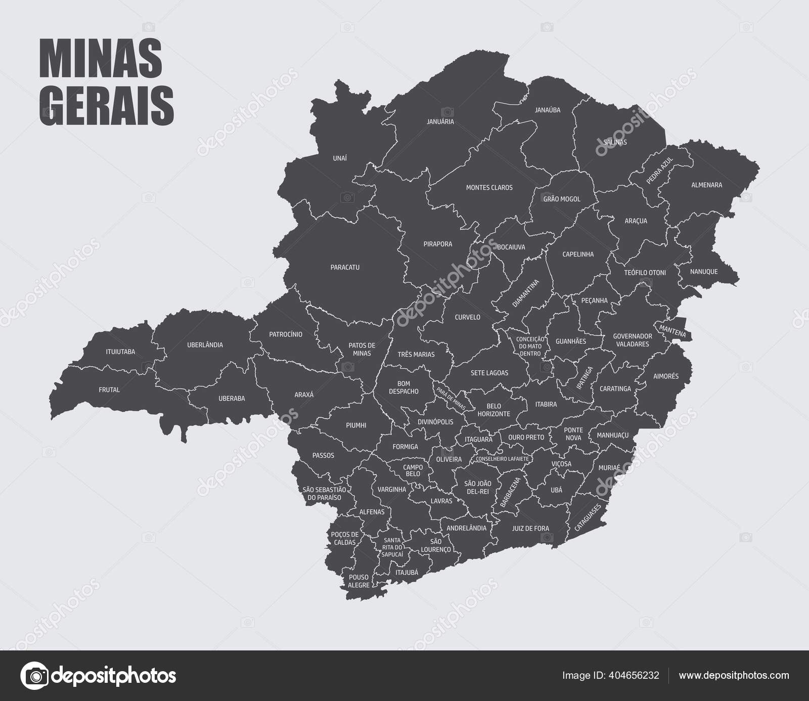 Minas Gerais State Map Divided Regions Labels Brazil Stock Vector by ...