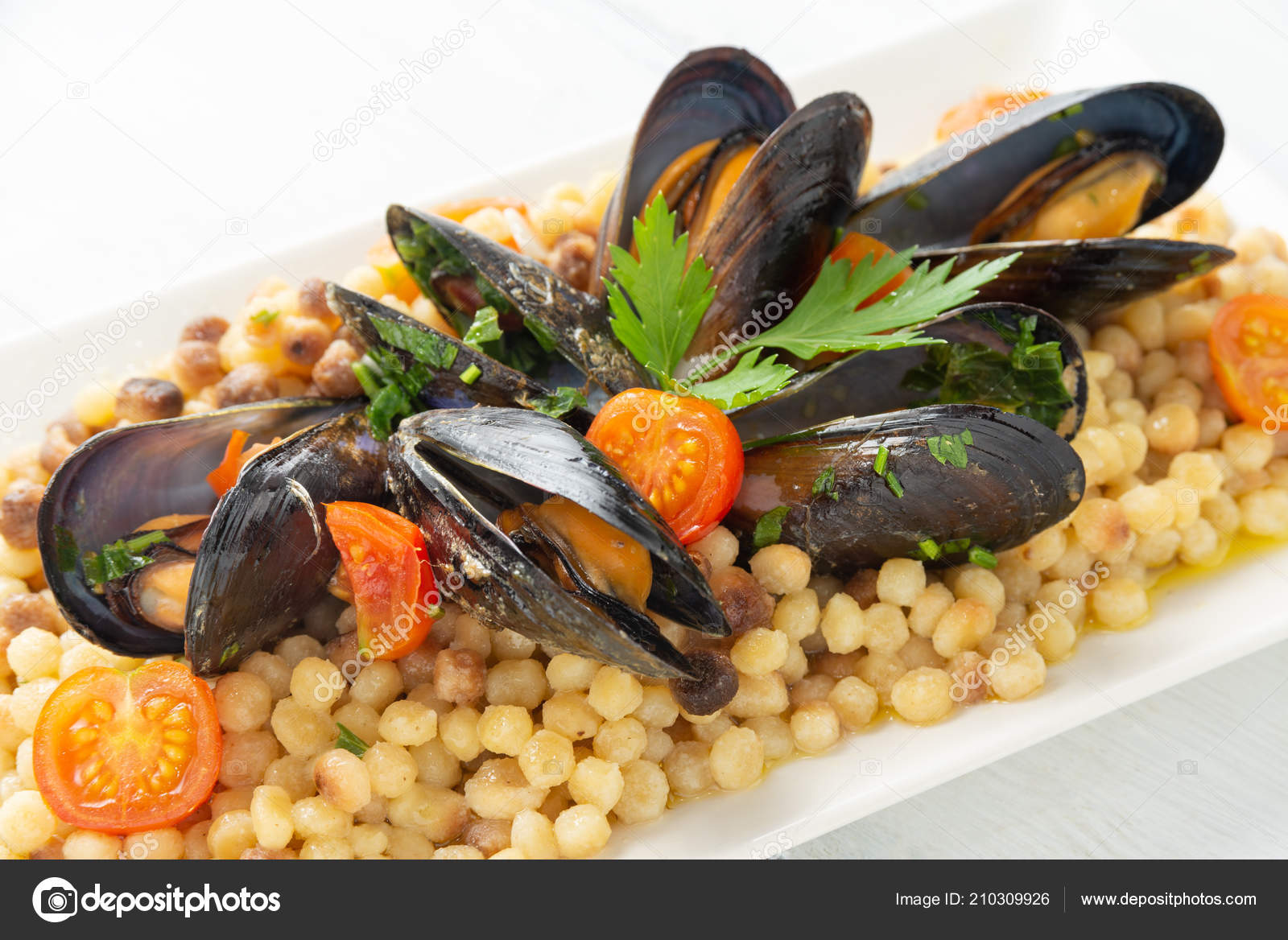 Dish Fregola Typical Sardinian Pasta Mussels Mediterranean Food Stock ...