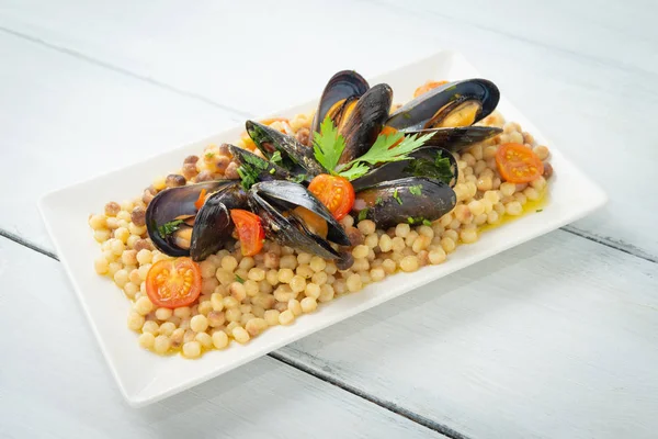 Fregola Typical Sardinian Durum Wheat Pasta Seafood Traditional Recipe ...
