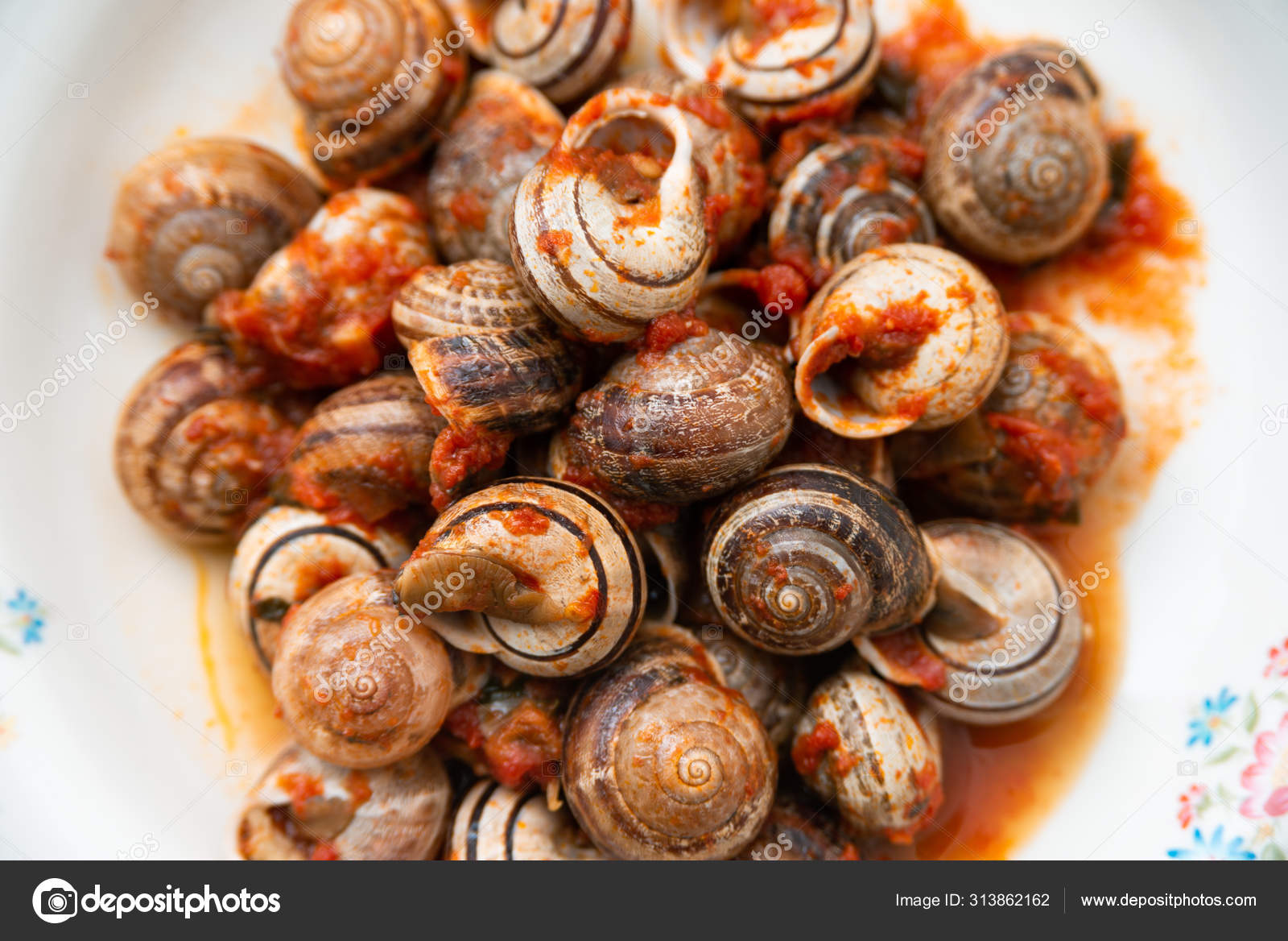 Dish Cooked Snails Spicy Tomato Sauce Typical Sardinian Food — Stock ...