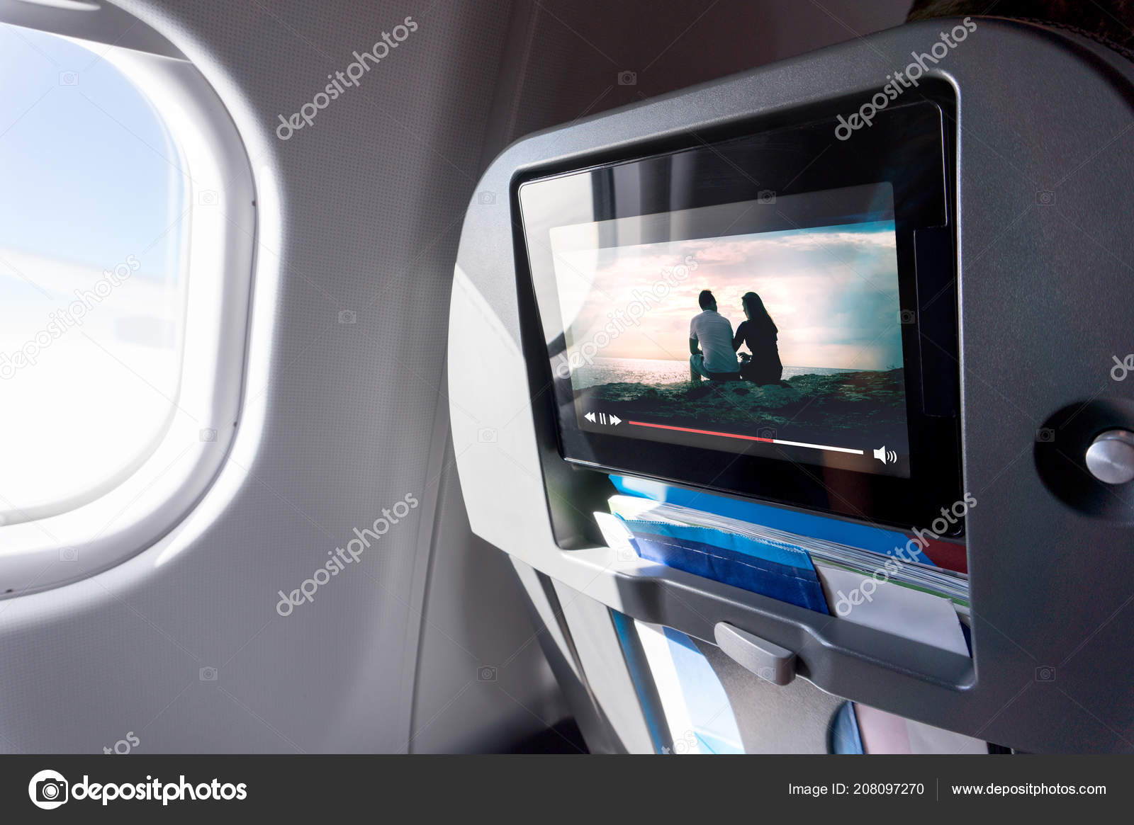 Watching Movie Airplane Touch Screen Imaginary Film Playing Video ...