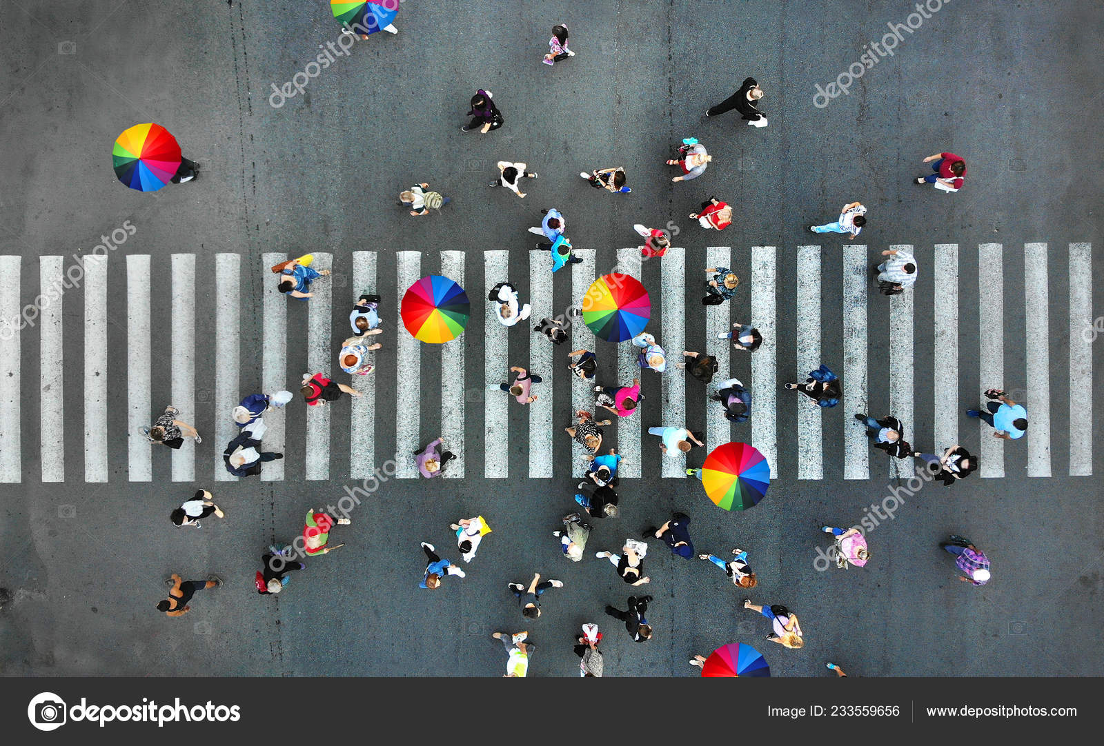 Aerial People Crowd Pedestrian Crossing Crosswalk View Stock Photo by ...