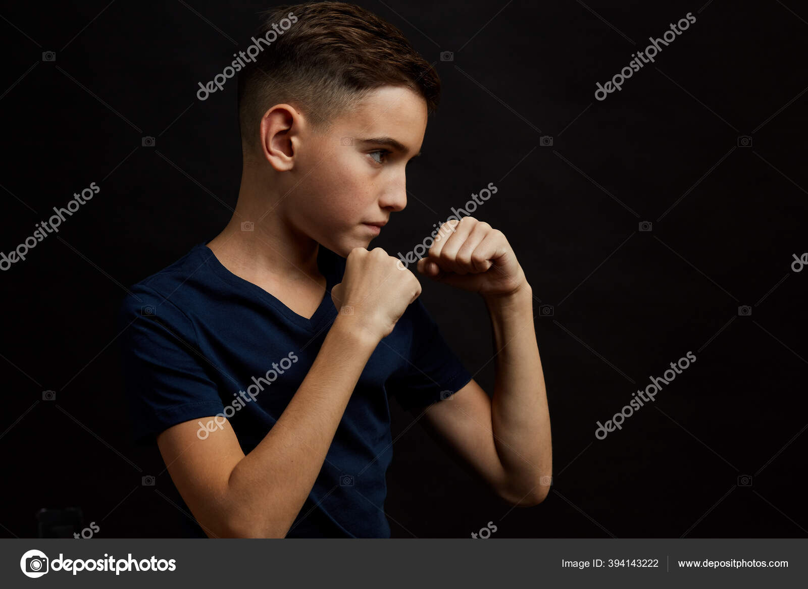 Boy boxer pose of protection. Look aside Stock Photo by ©ufabizphoto ...