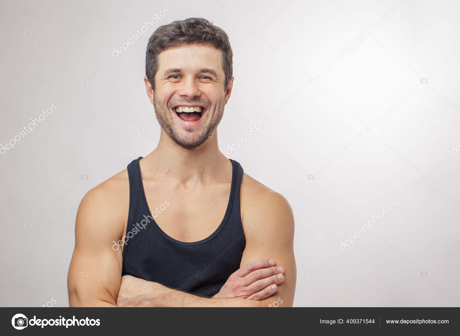 Strong sportsman is laughing — Stock Photo © ufabizphoto #409371544
