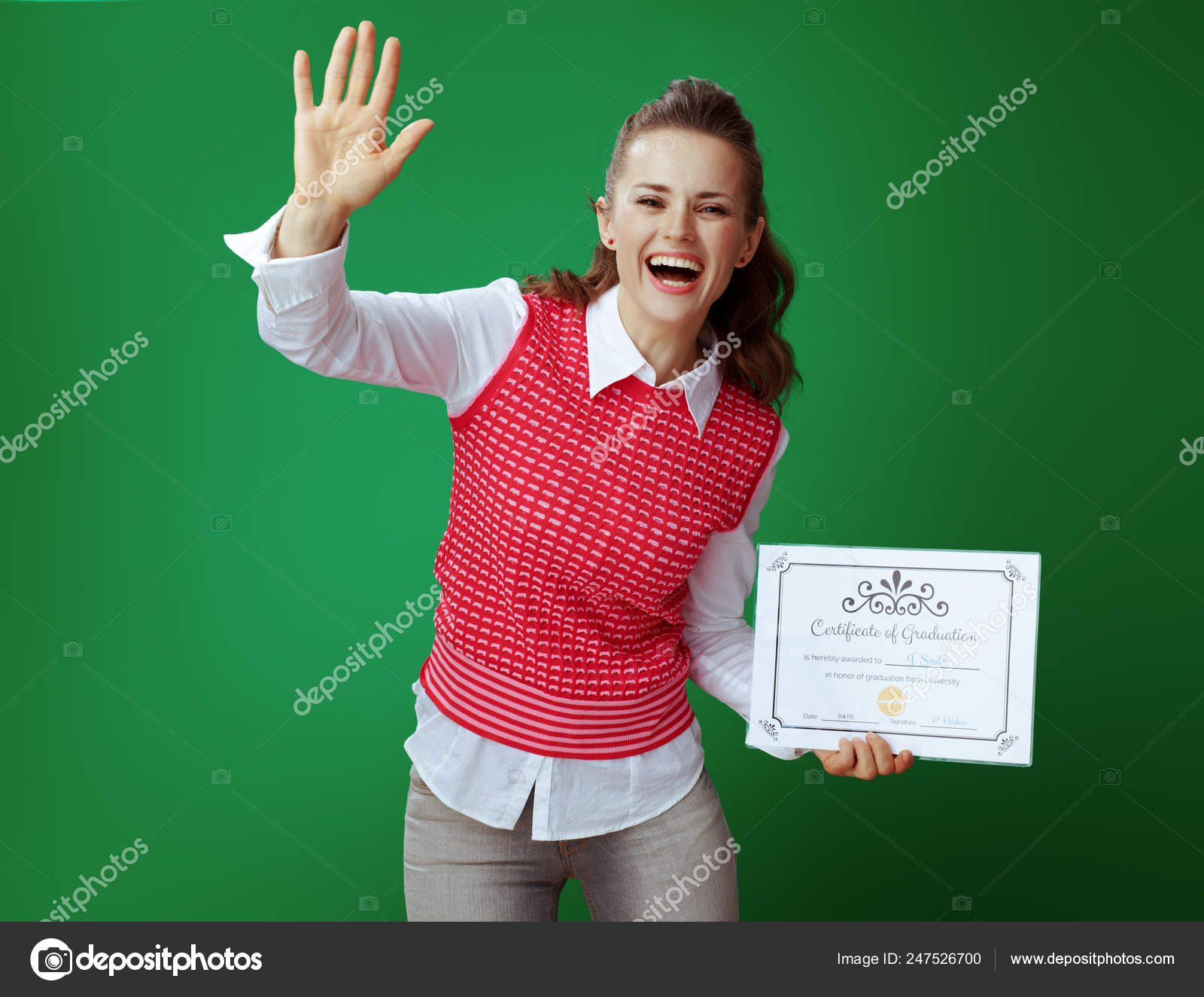 Smiling modern student with Certificate of Graduation welcoming — Stock ...