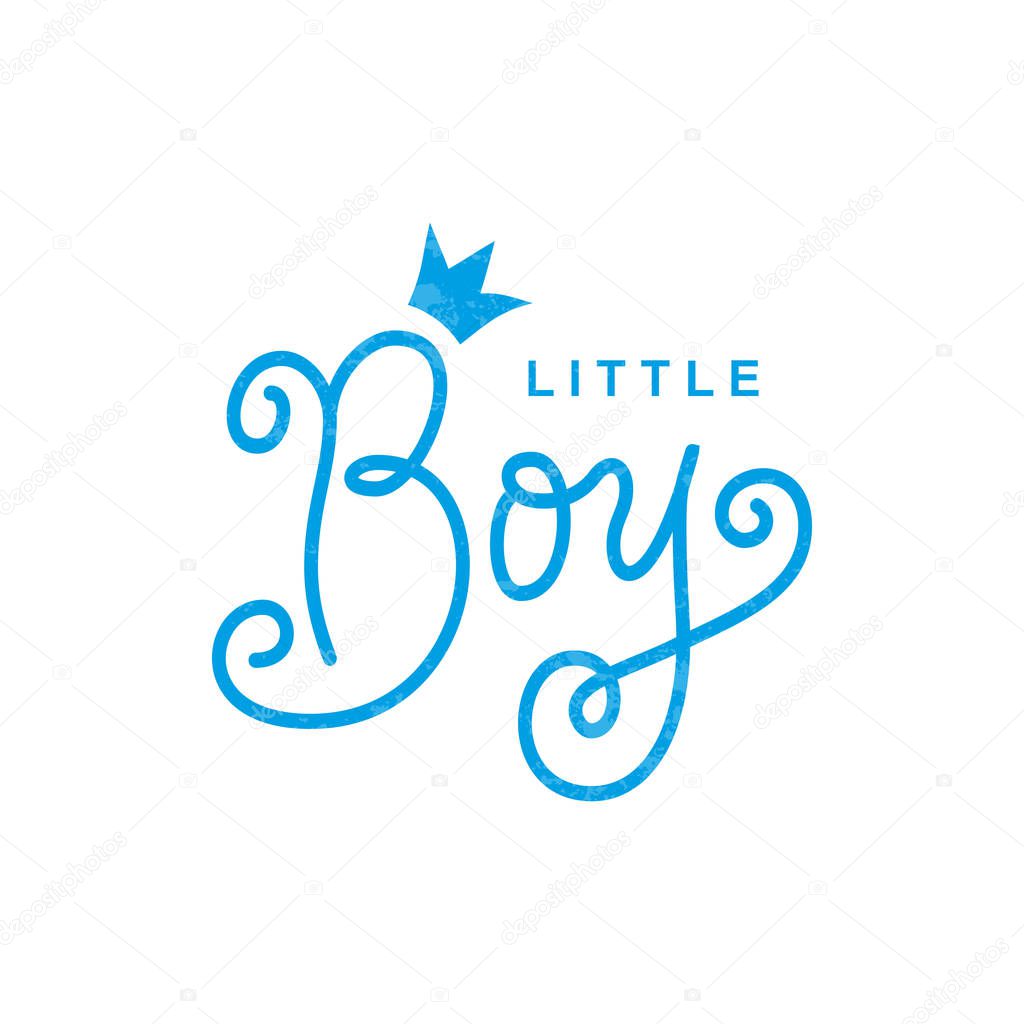Letras de caligrafía moderna de Little Boy en azul decorado con corona ...
