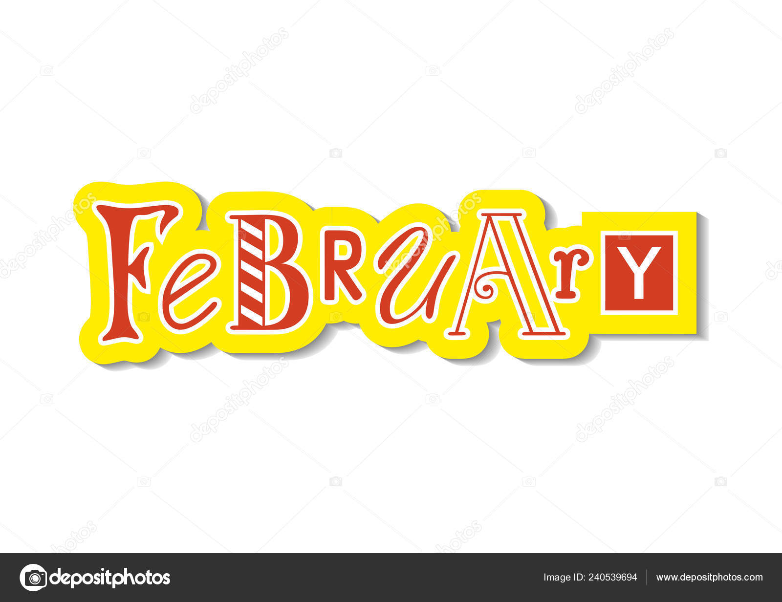 Hand Drawn Decorative Colorful Lettering February Different Letters Red ...