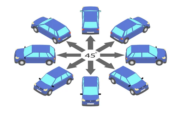 Animation Rotation Car Isometric View Blue Hatchback Different Viewing ...