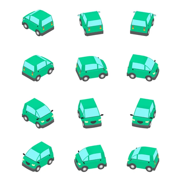 Animation Rotation Car Isometric View Blue Hatchback Different Viewing ...