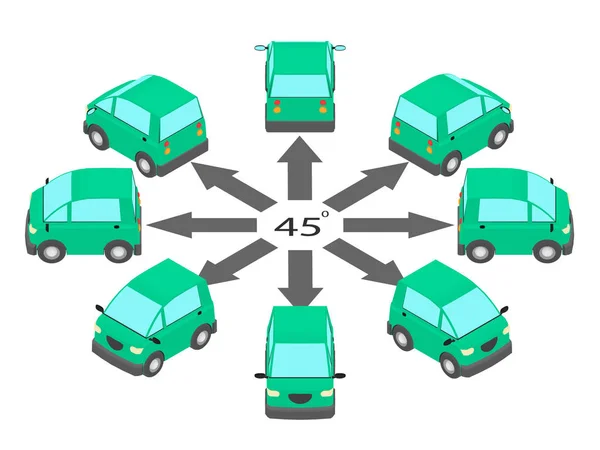 Rotation Hatchback Degrees Blue Car Different Angles Isometric Stock ...