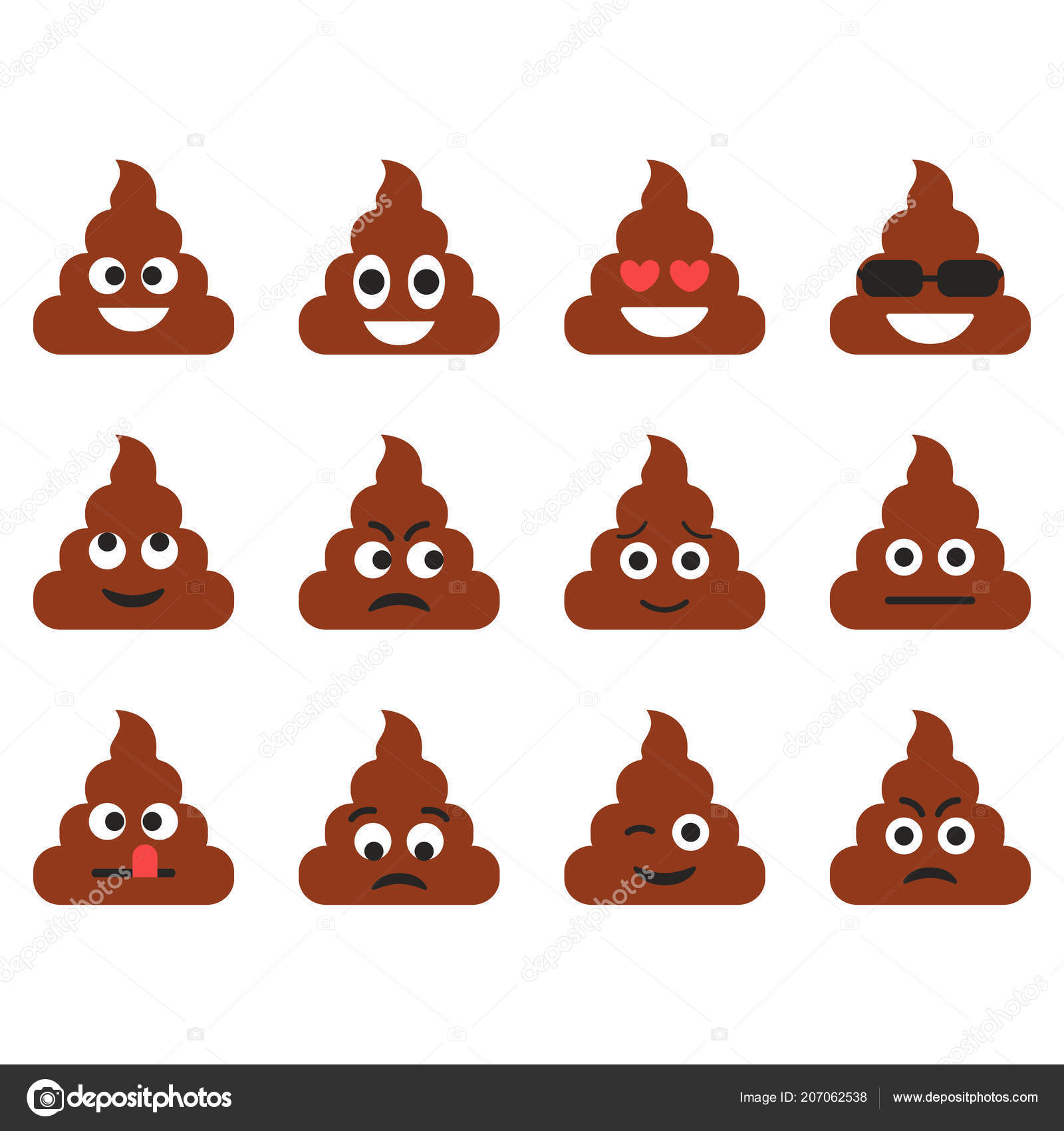 Set Poop Emoticons Cute Emoji Icons Cartoon Emotions Vector ...