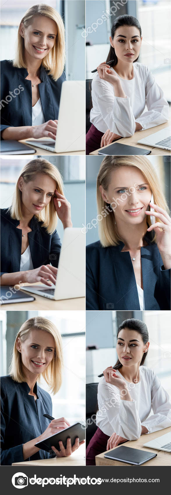 Collage Businesswomen Using Gadgets Workplace Office — Stock Photo ...
