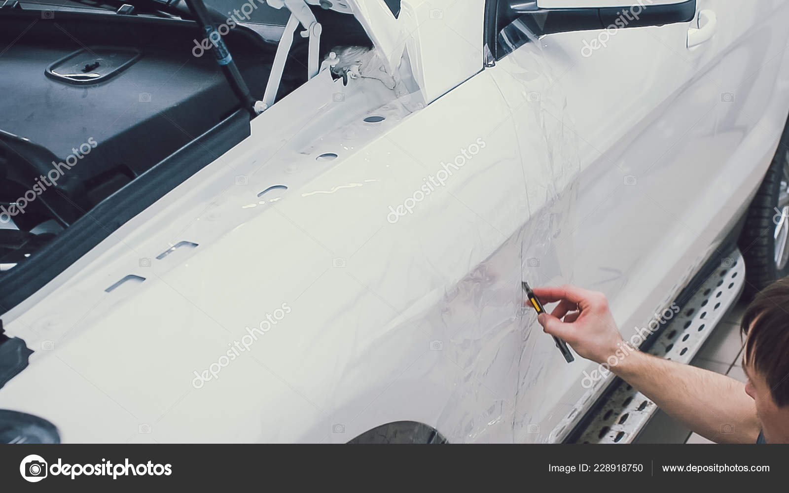 Car paint protection, protect coating installation Stock Photo by ...