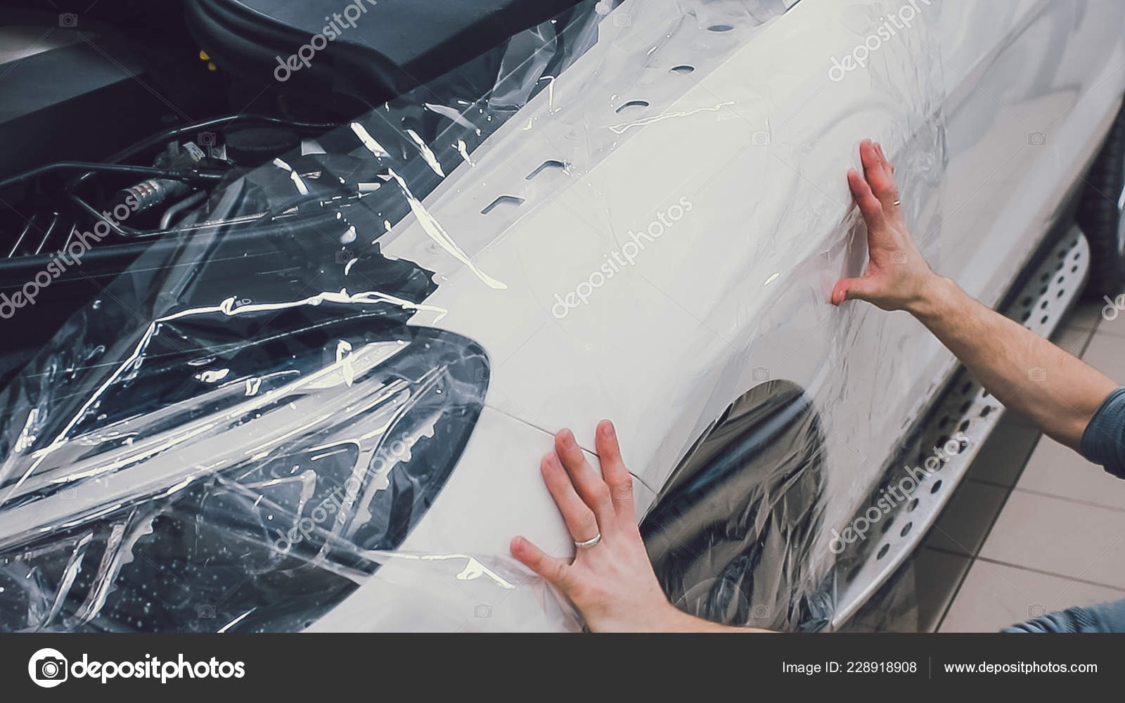 Car paint protection, protect coating installation — Stock Photo ...