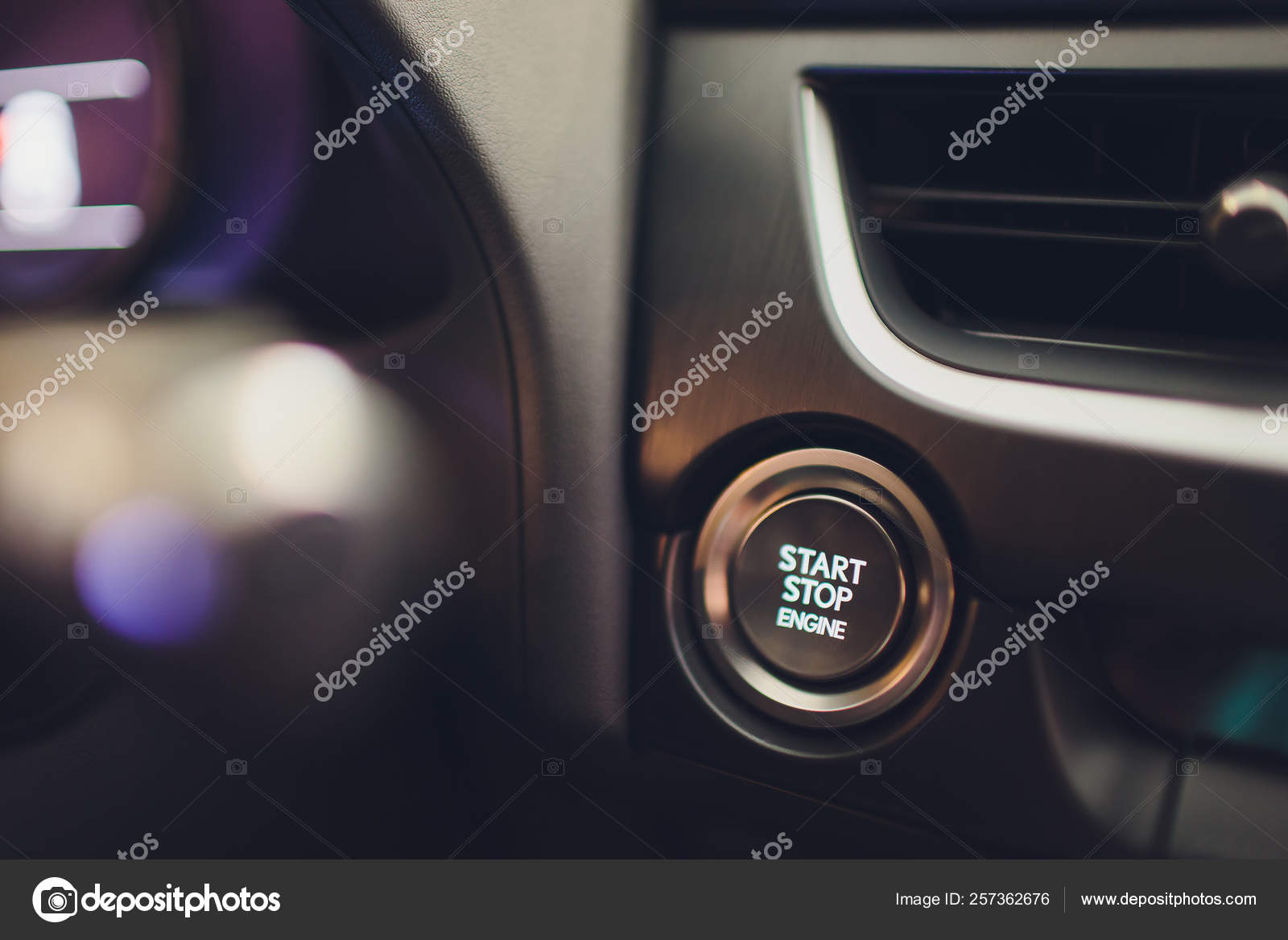Car driver starting the engine keyless. Black. Stock Photo by ...