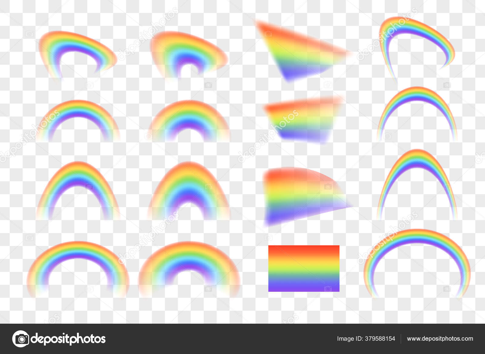 Set Colour Rainbows Isolated Transparent Background Vector Illustration ...