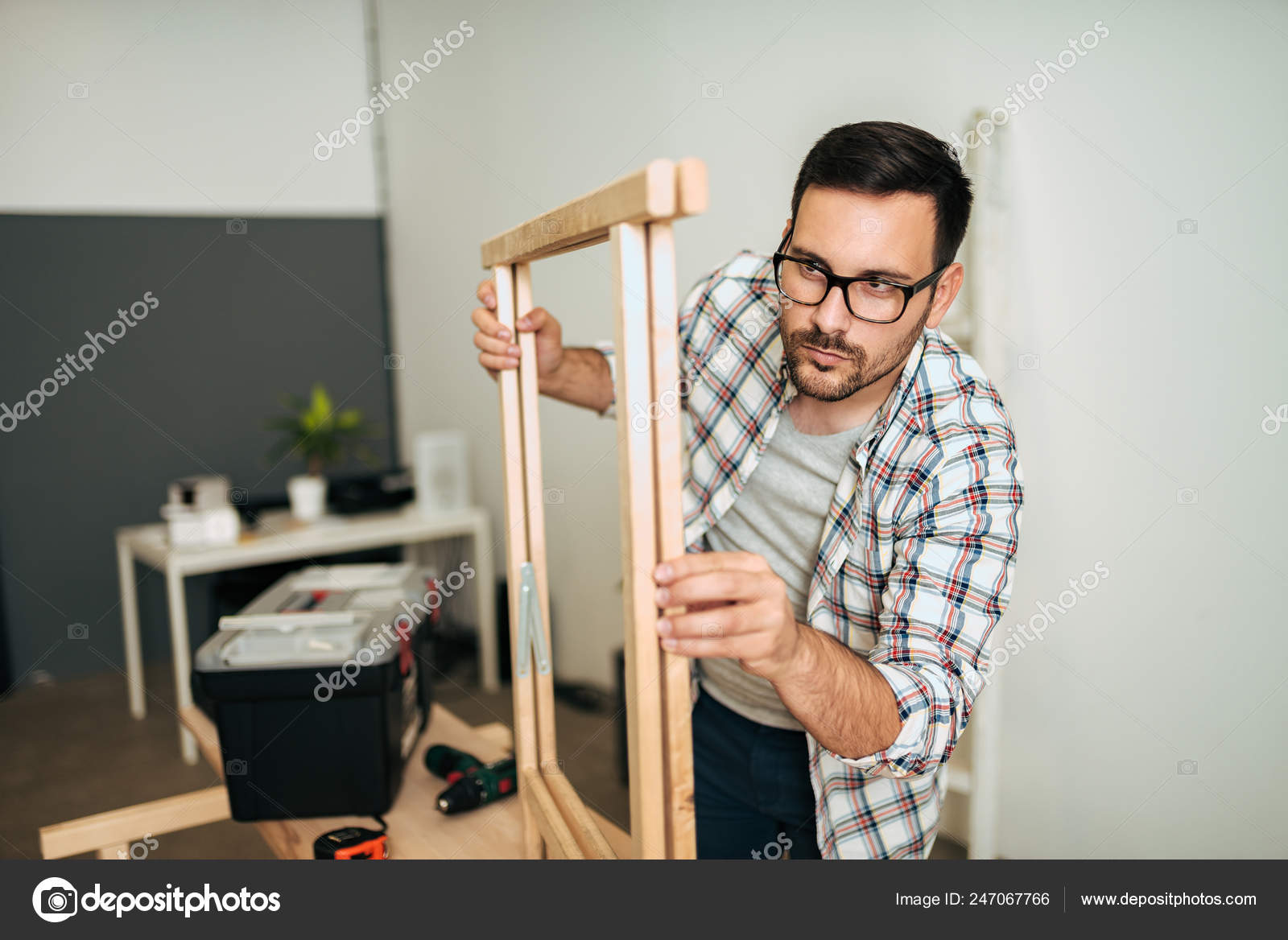 Diy Concept Young Man Assembling Wood Table — Stock Photo © bnenin ...