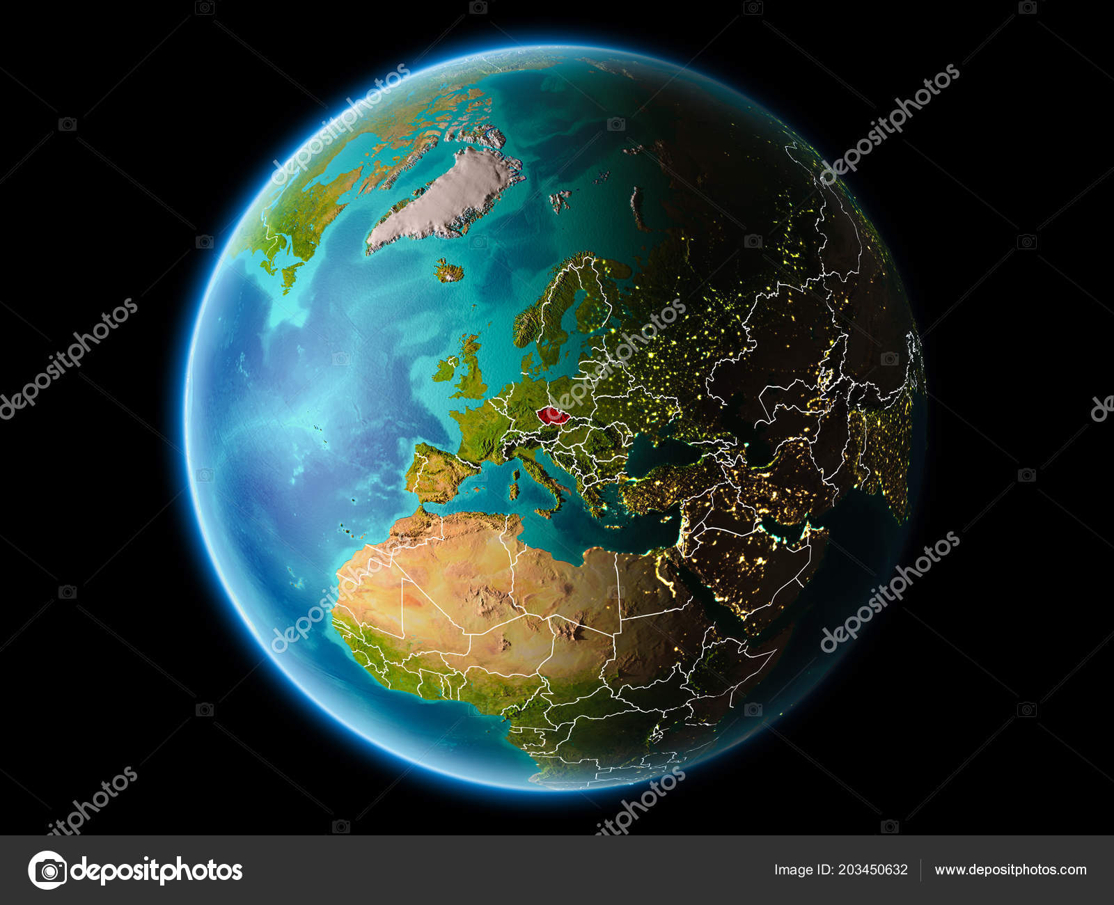 Czech Republic Orbit Planet Earth Night Highly Detailed Surface ...
