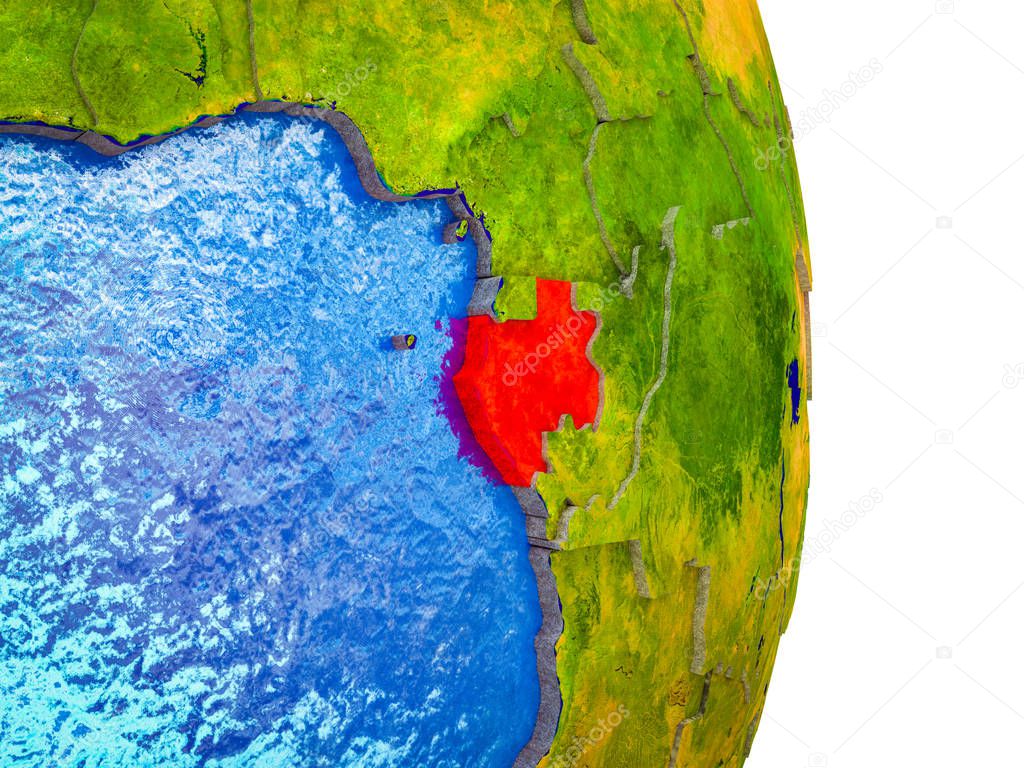 Gabón En El Modelo 3d De La Tierra Con Países Divididos Y Océanos
