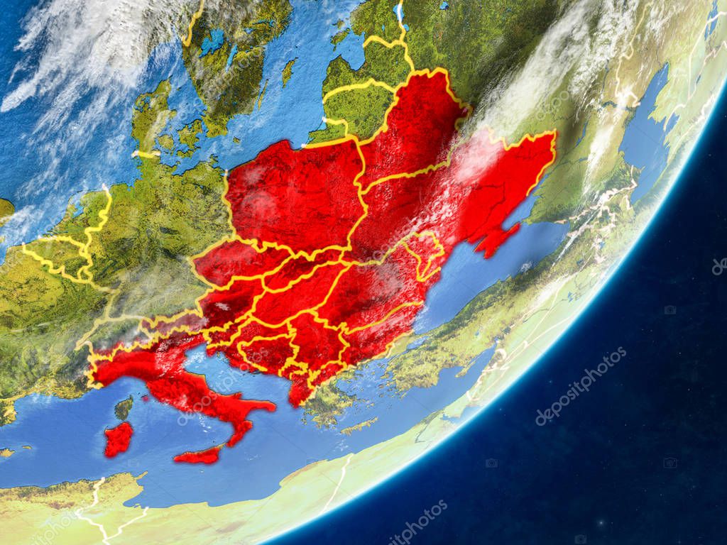 Pa ses de la CEI en el modelo del planeta Tierra con fronteras nacionales y muy detallada ...