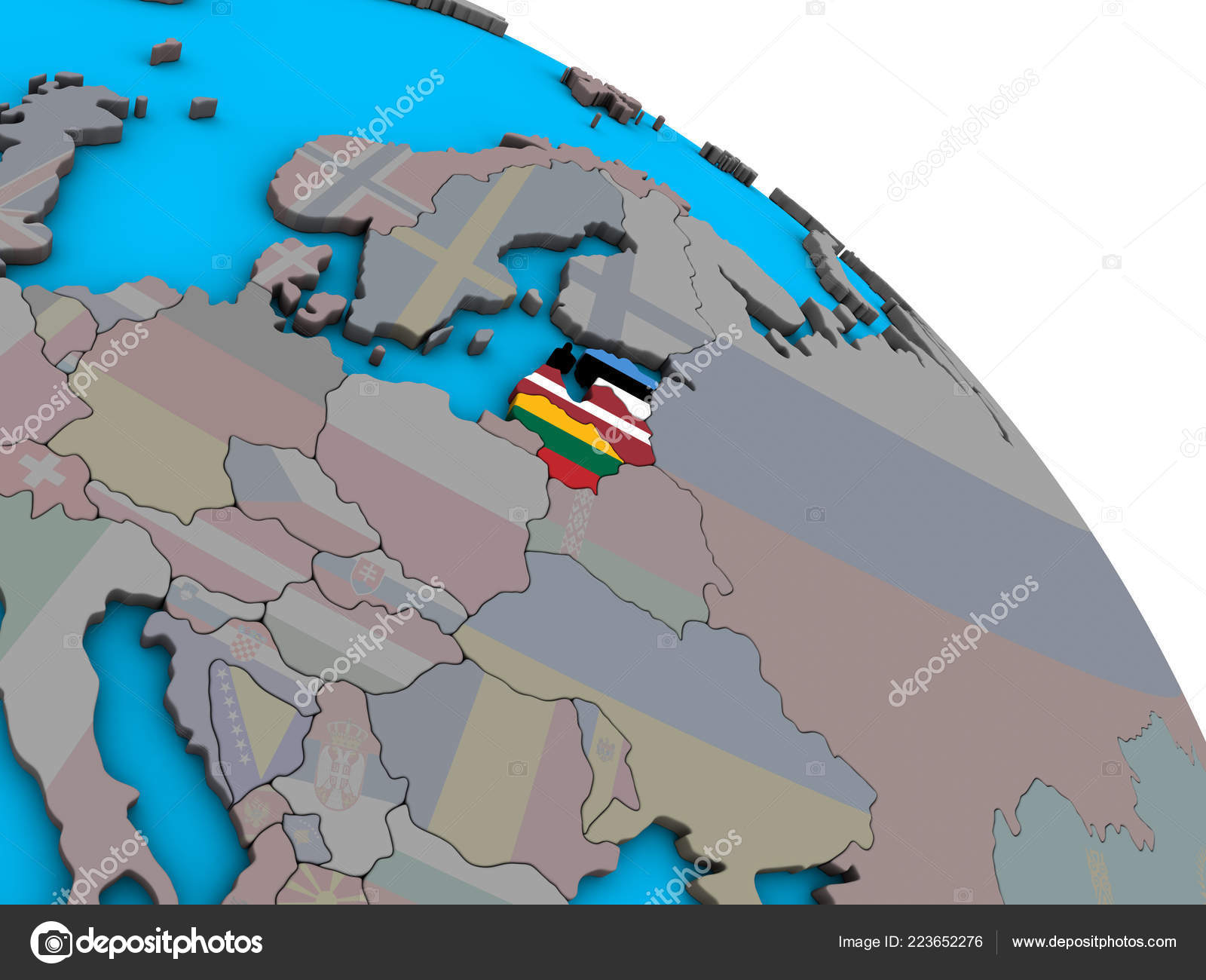 Baltic States Embedded National Flags Simple Blue Political Globe ...