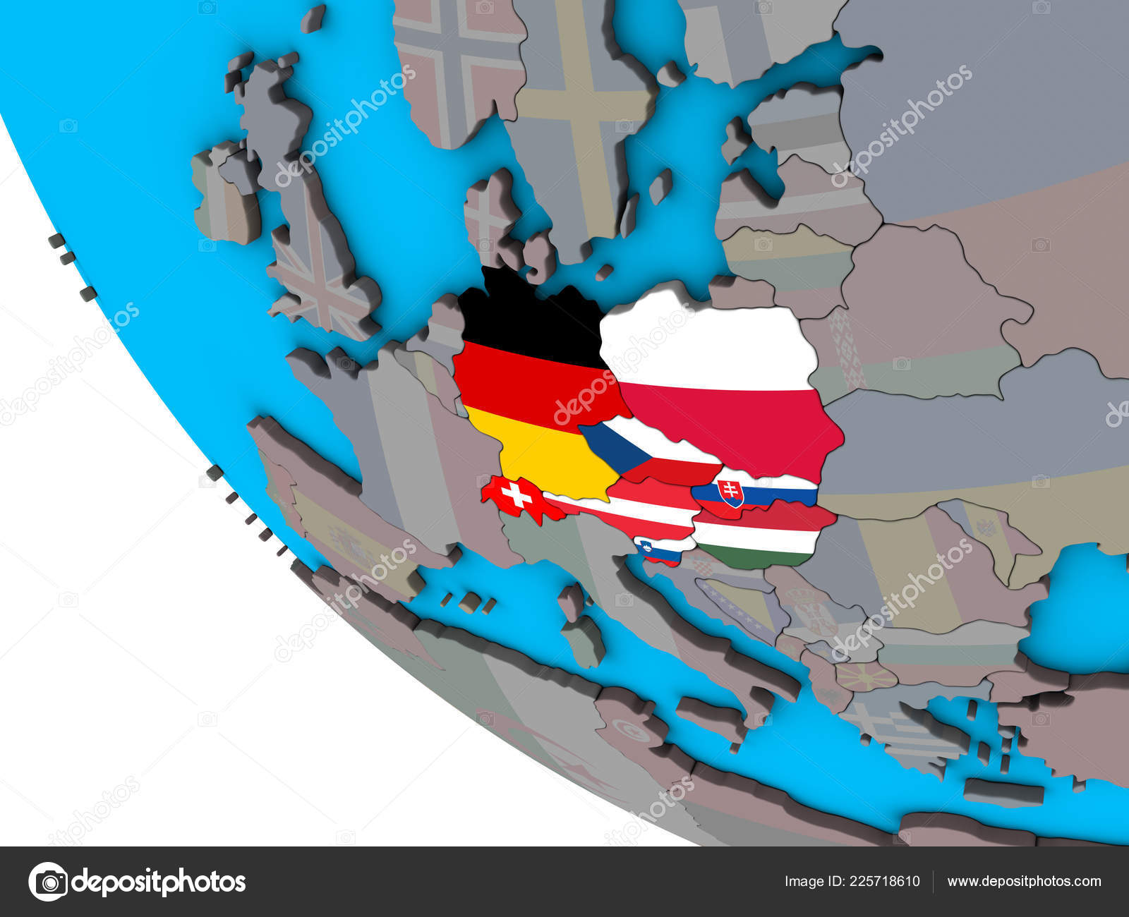 Central Europe Embedded National Flags Simple Globe Illustration ...