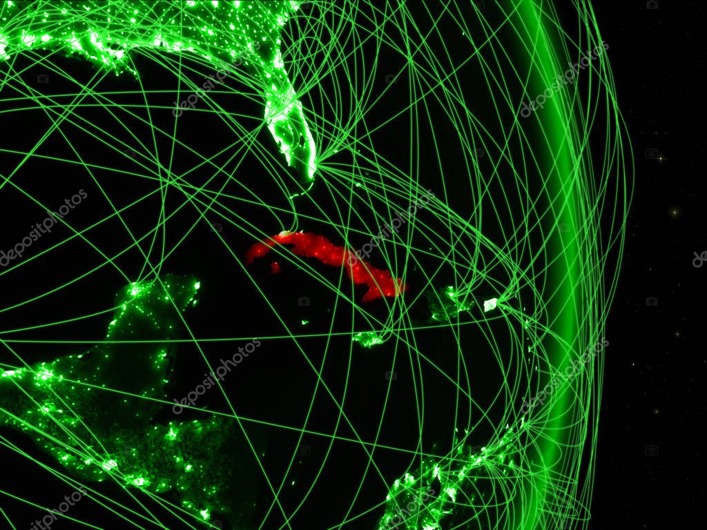 Cuba en el planeta verde Tierra con red. Concepto de conectividad ...